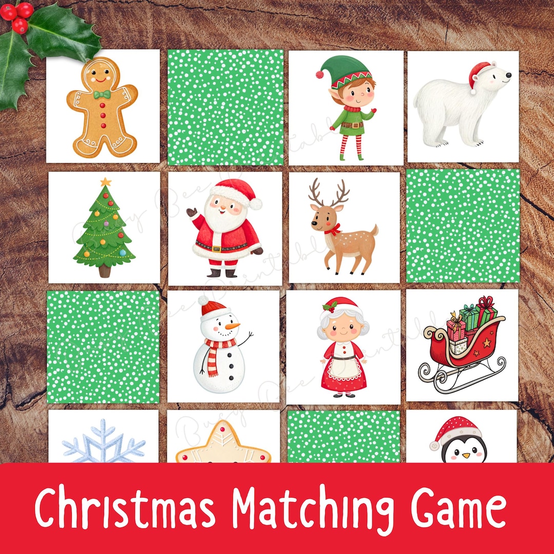 Christmas Matching Game, Memory Game for Kids, Printable Christmas ...