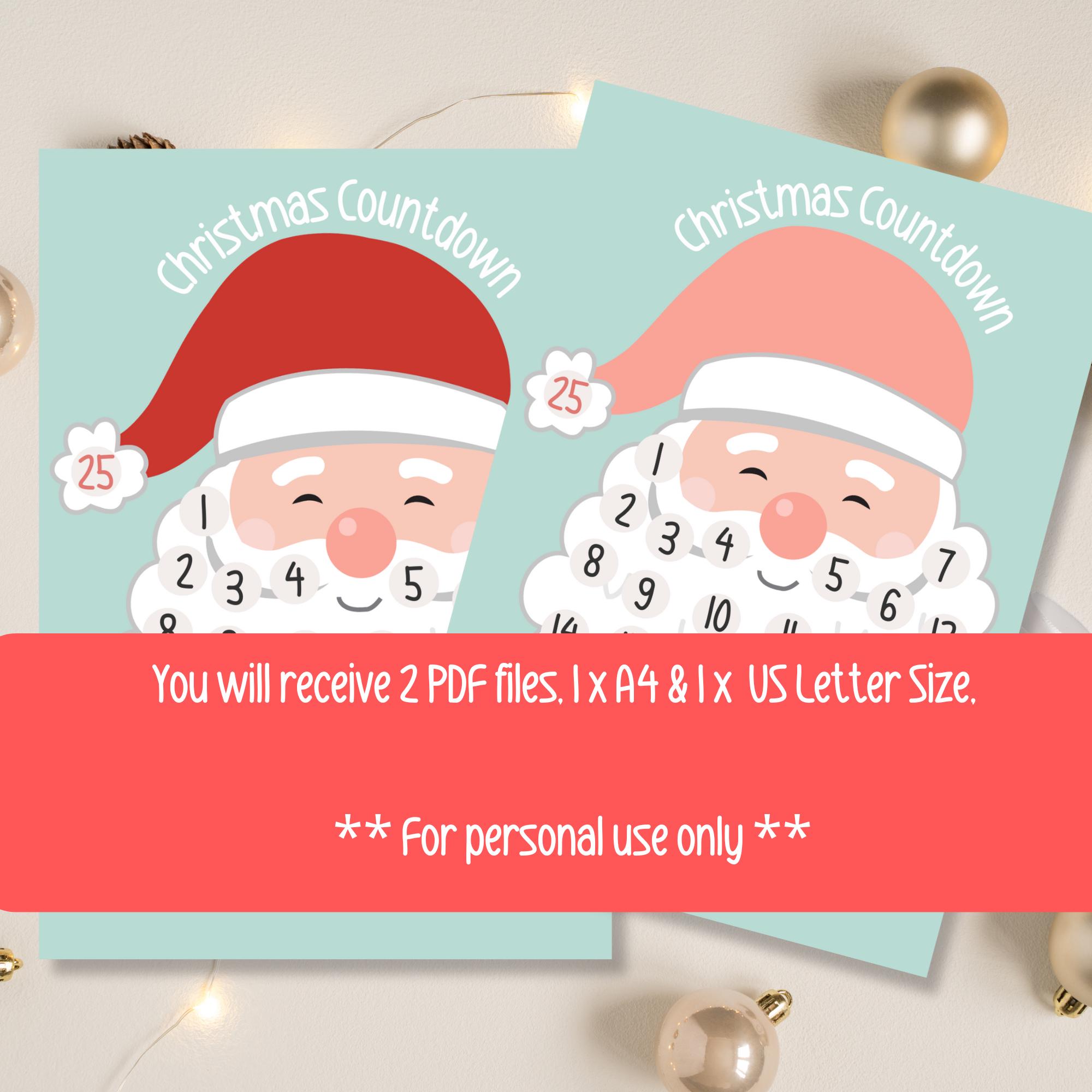 Santa Christmas Countdown, Santa's Beard Countdown Calendar, Santa's ...