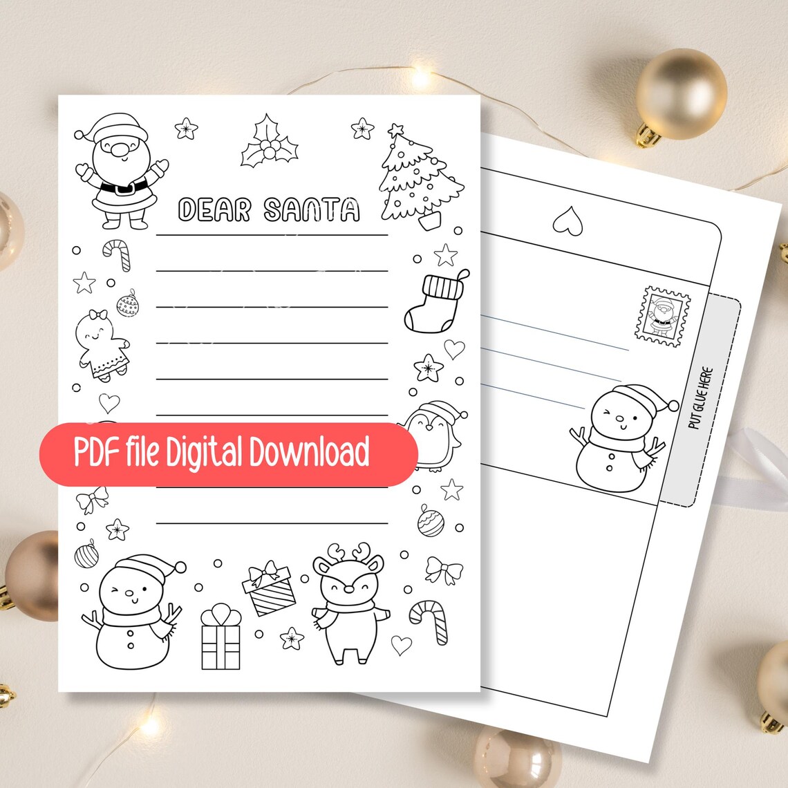 Dear Santa Letter Colouring Page and Envelope, Printable Letter to ...