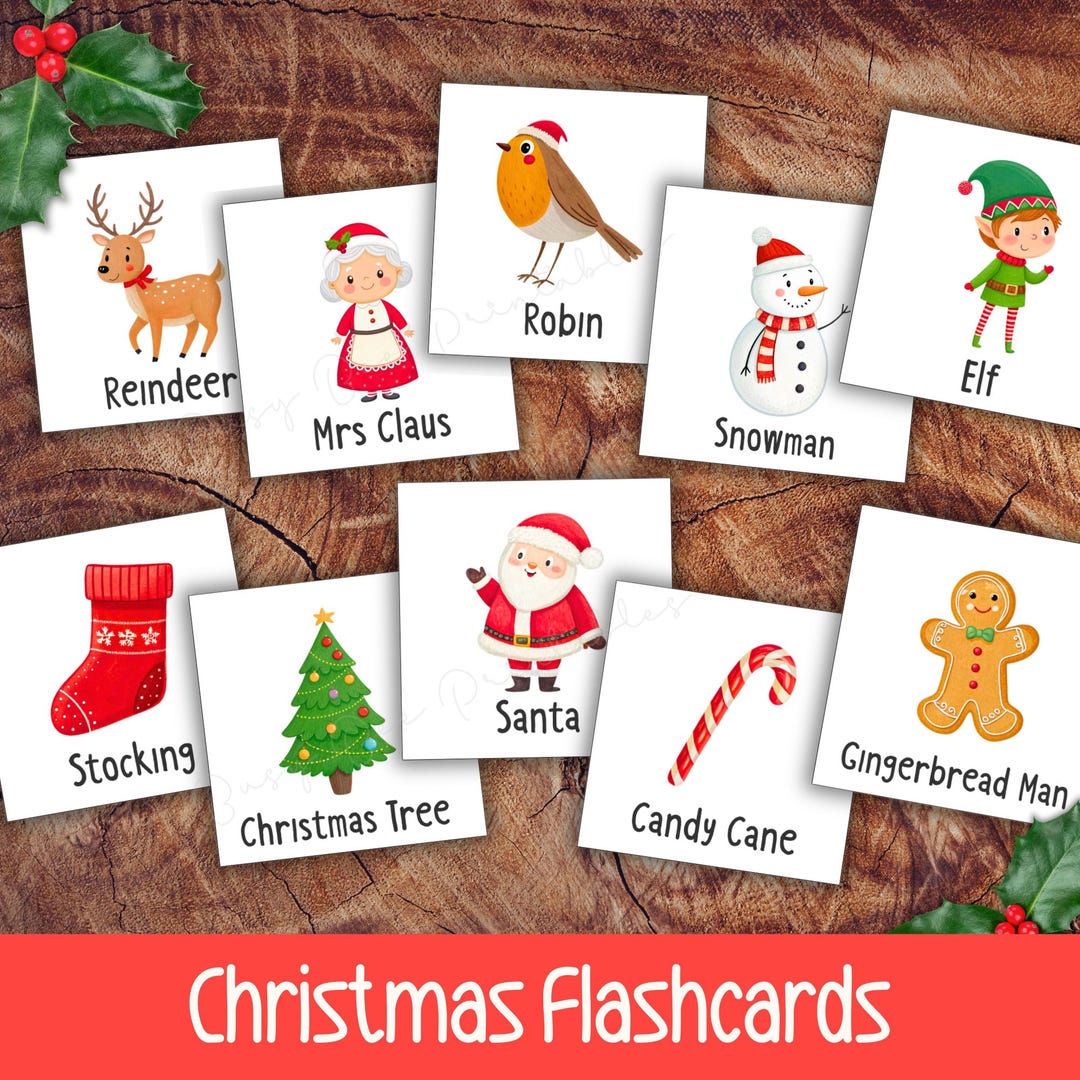 Christmas Flashcards for Kids, Christmas Preschool, Winter Flashcards ...