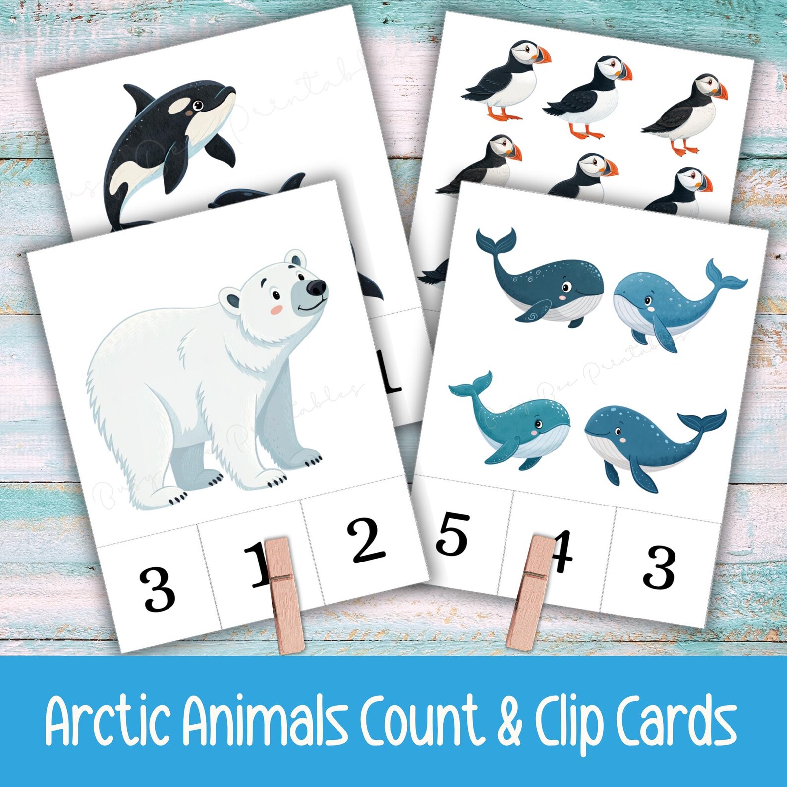 Arctic Animals Count and Clip Cards, Winter Counting Activity for ...