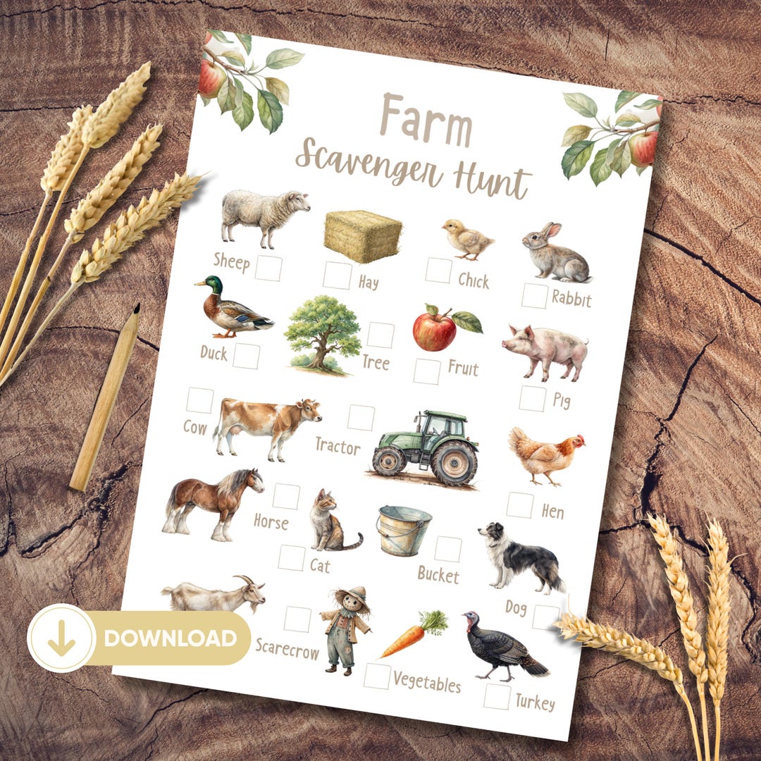 Farm Animals Scavenger Hunt, Farm Scavenger Hunt, Printable Farm ...
