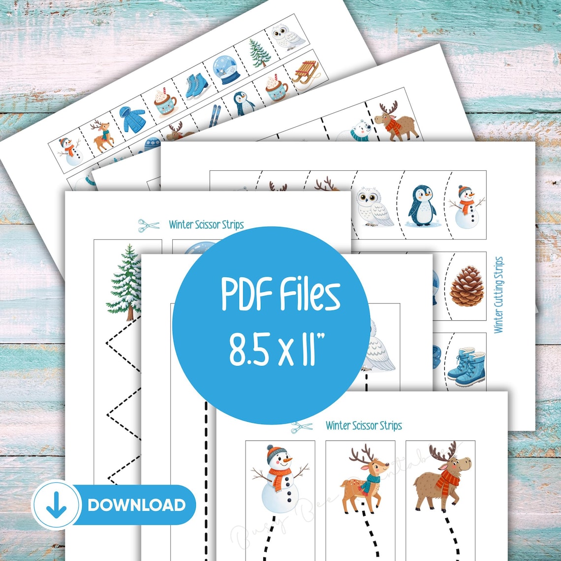 Winter Cutting Strips for Preschool, Printable Winter Cutting Activity ...