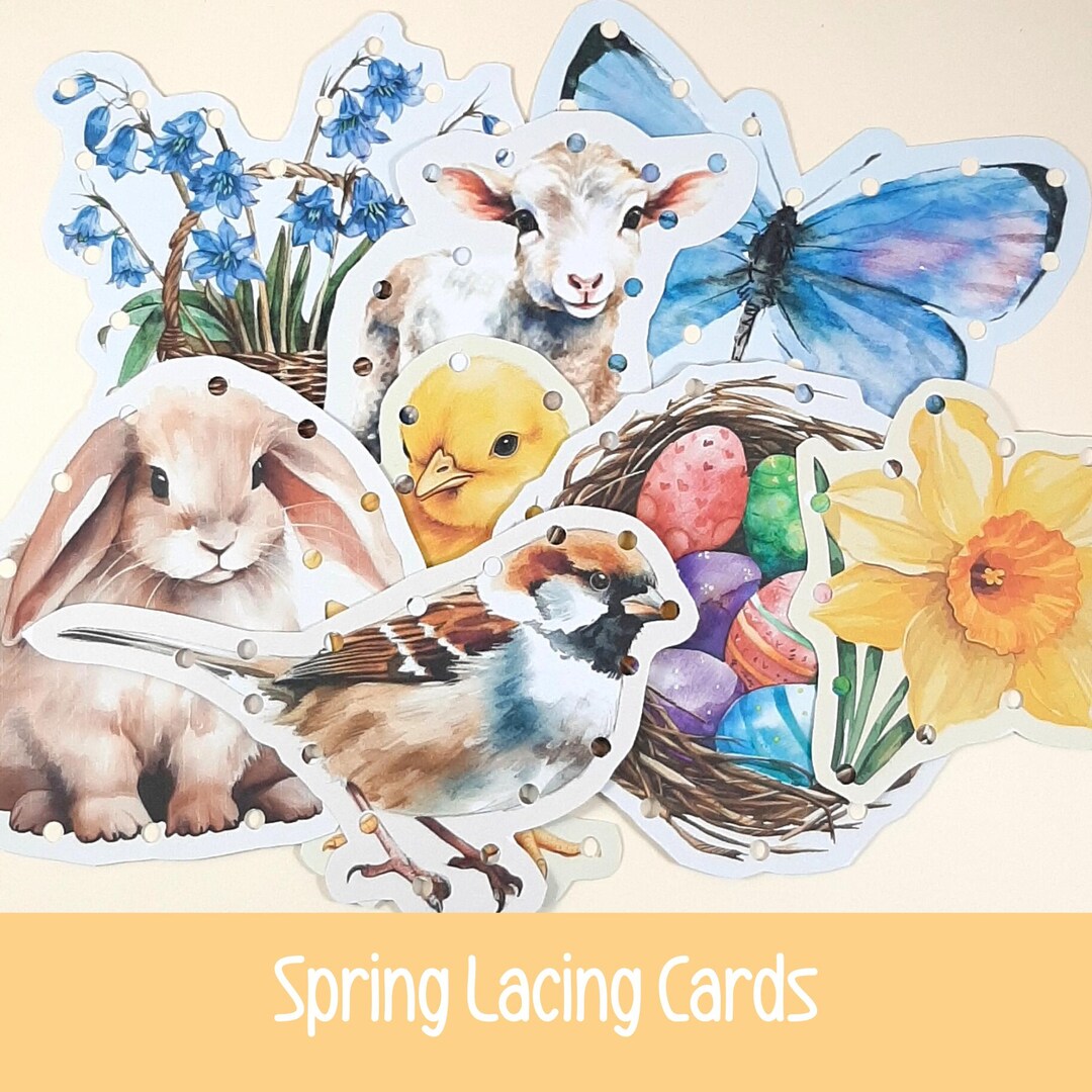 Spring Lacing Cards, Preschool Sewing Cards, Montessori Printable ...