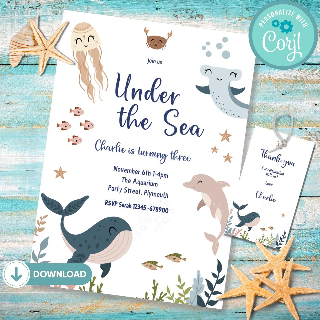 Editable Sea Animals Birthday Invitation Template, Under the Sea ...