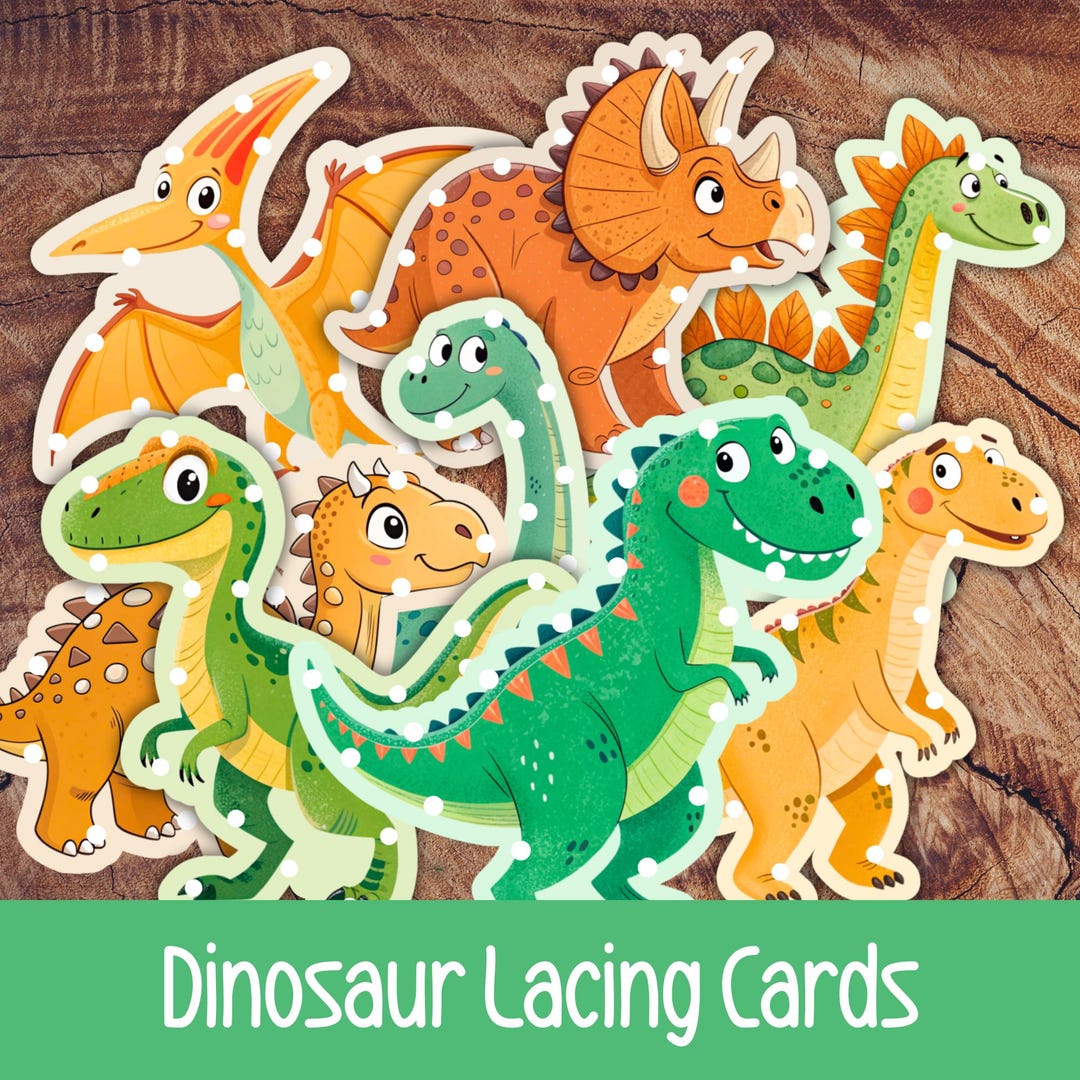 Dinosaur Lacing Cards for Toddlers & Preschoolers, Printable Fine Motor ...