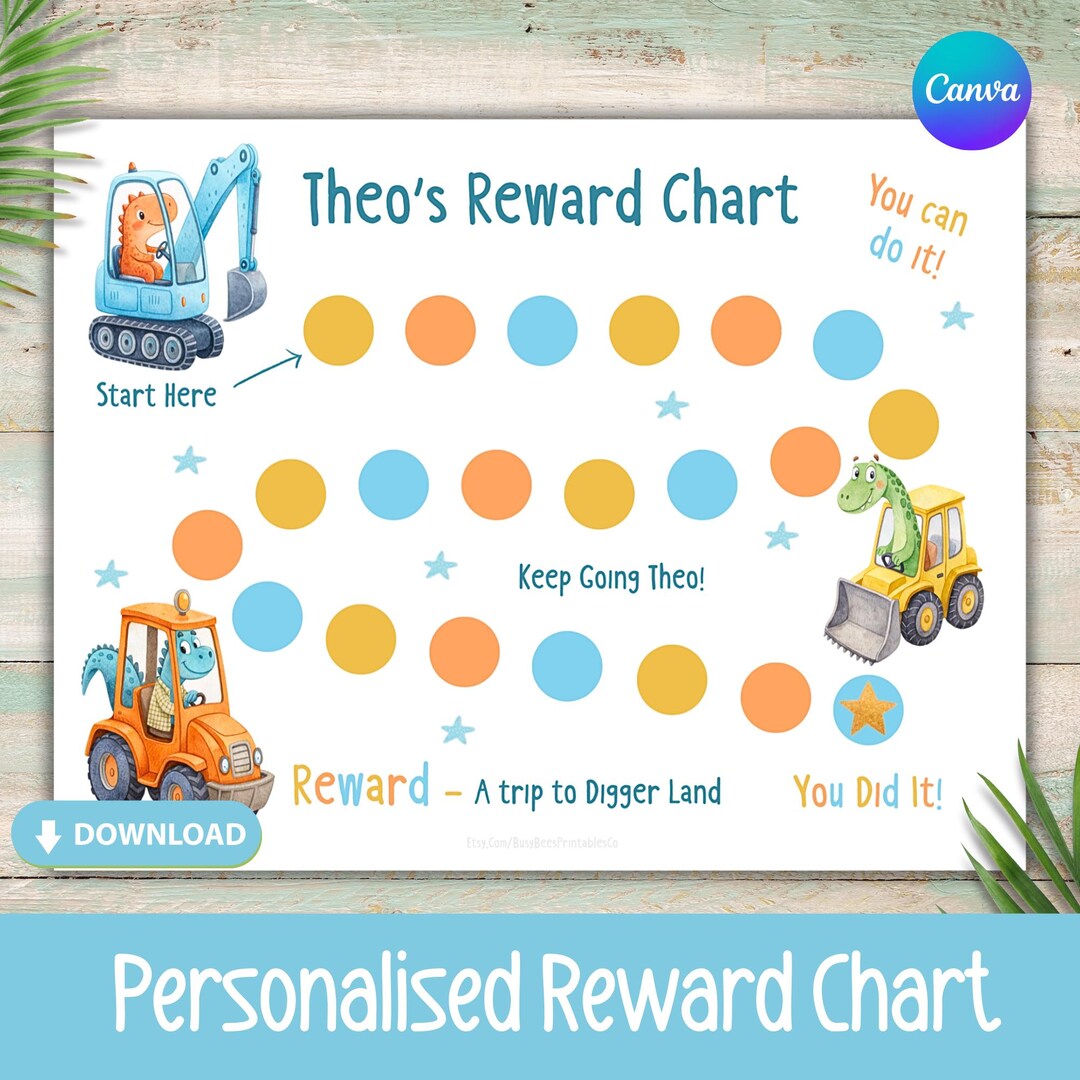 Printable Reward Chart, Construction Reward Chart, Printable Toddler ...