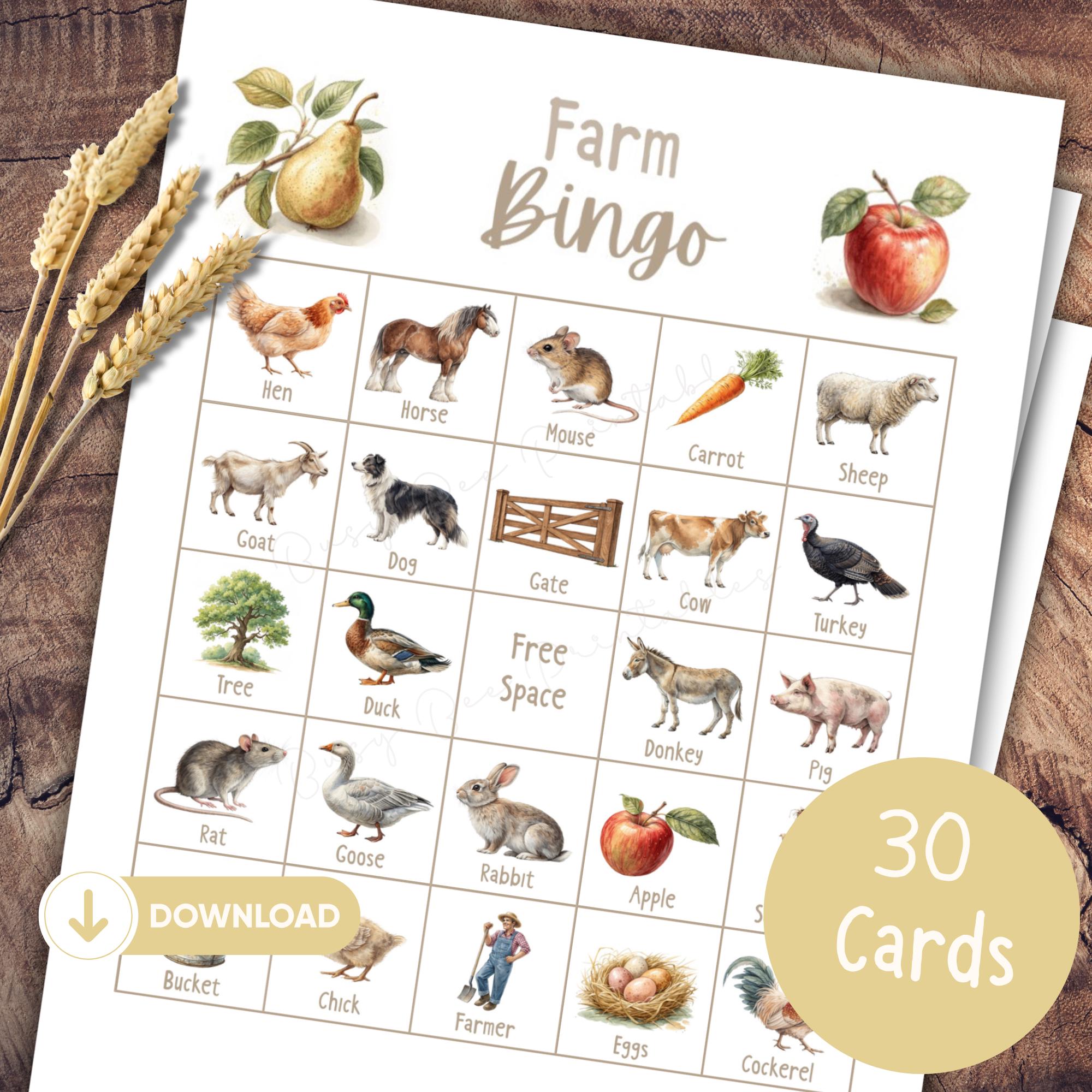 Farm Bingo Printable, Farm Bingo Cards, Farm Party Game for Kids, Farm ...