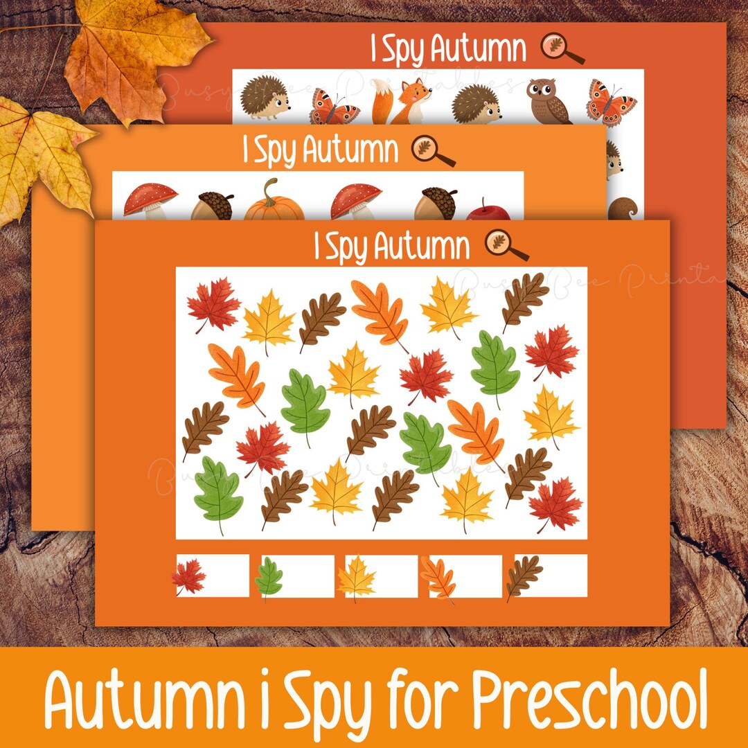 Printable Autumn I Spy Games for Preschool, Fall Counting Activity for ...