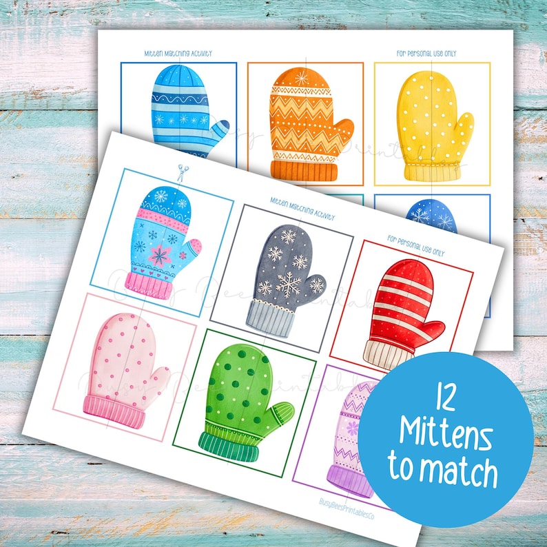 Winter Mittens Matching Activity, Color Matching Game for Preschool ...