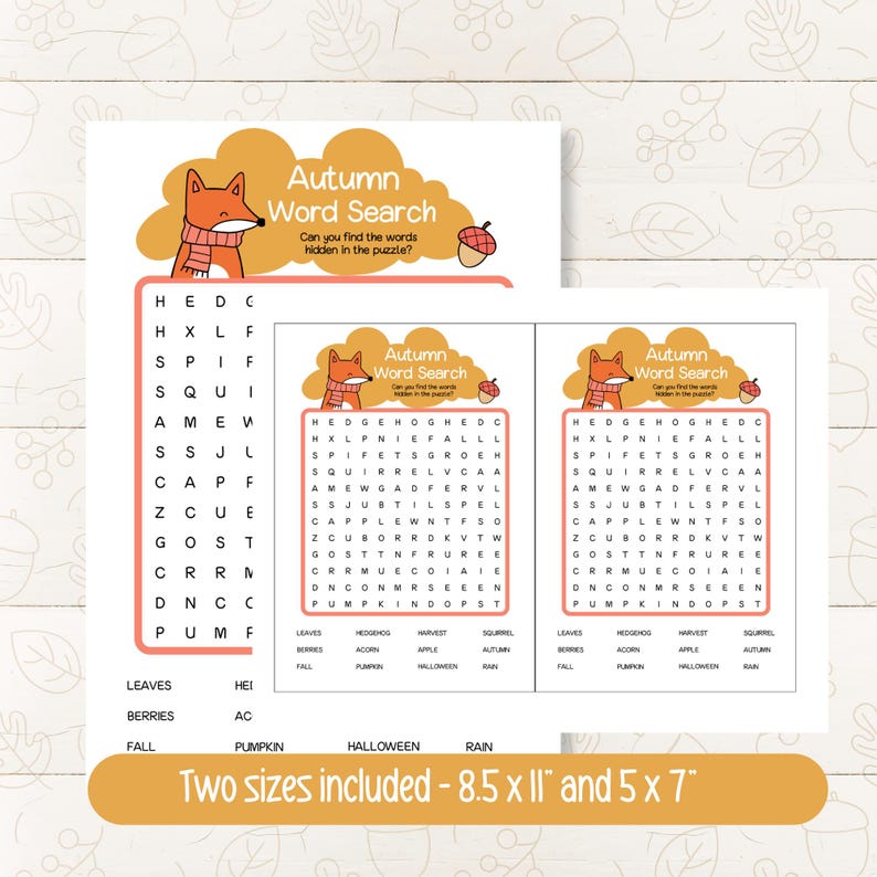Autumn Word Search, Printable Fall Word Search, Autumn Activity for ...