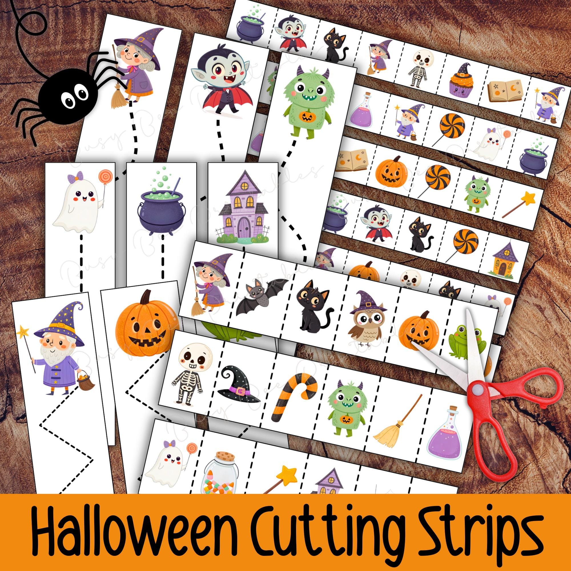 Halloween Cutting Strips for Preschool, Printable Cutting Activity for ...