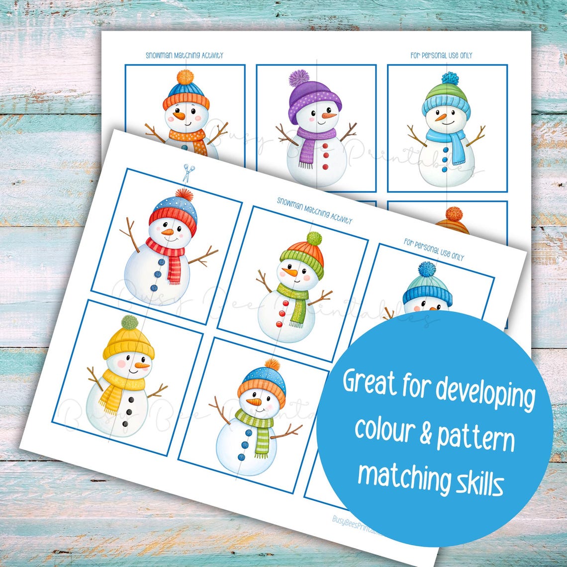 Snowman Matching Activity, Color Matching Game for Preschool & Toddlers ...