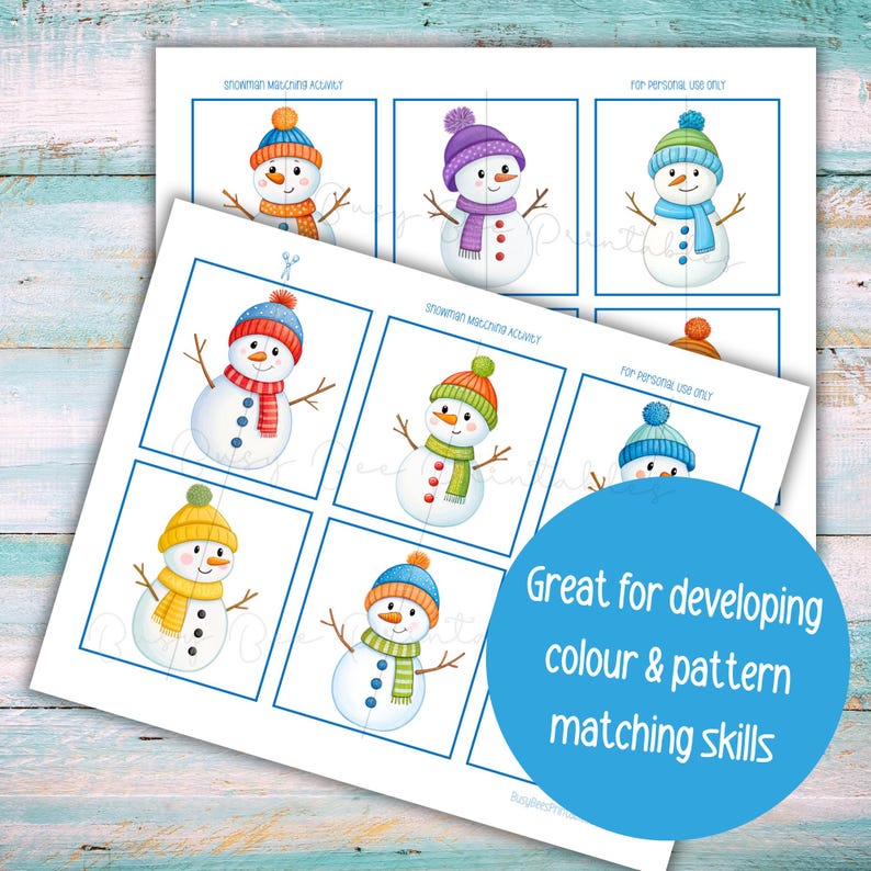 Snowman Matching Activity, Color Matching Game for Preschool & Toddlers ...