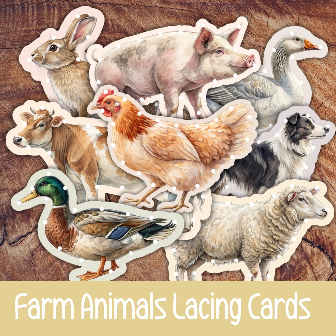 Farm Animals Lacing Cards, Preschool Printable, Montessori Fine Motor ...