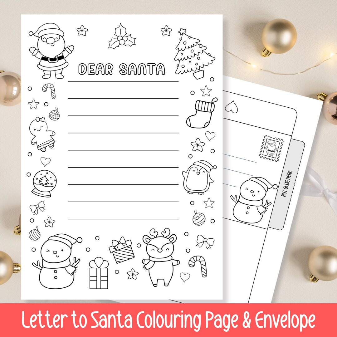 Dear Santa Letter Colouring Page and Envelope, Printable Letter to ...