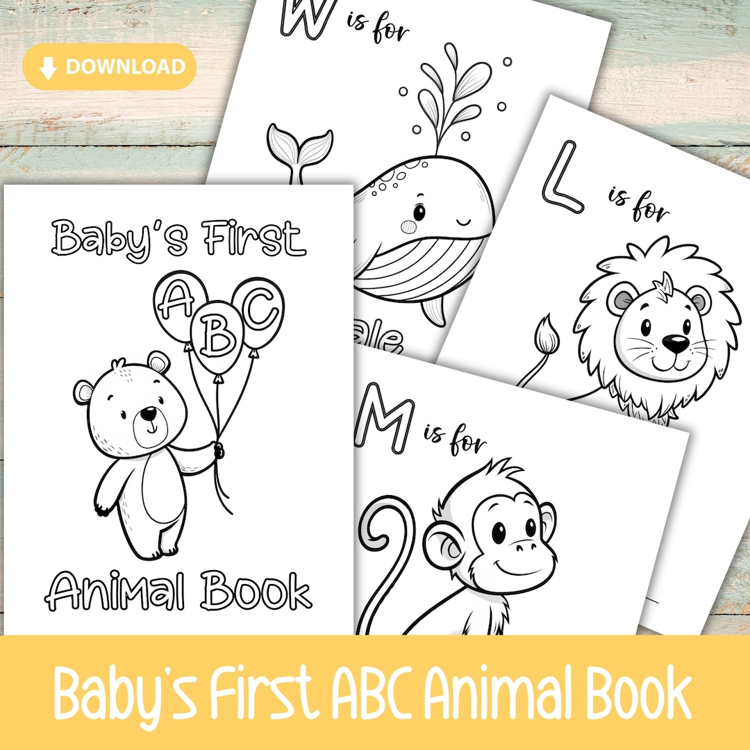 ABC Baby Shower Book, ABC Animal Coloring Book, Printable Animal ...