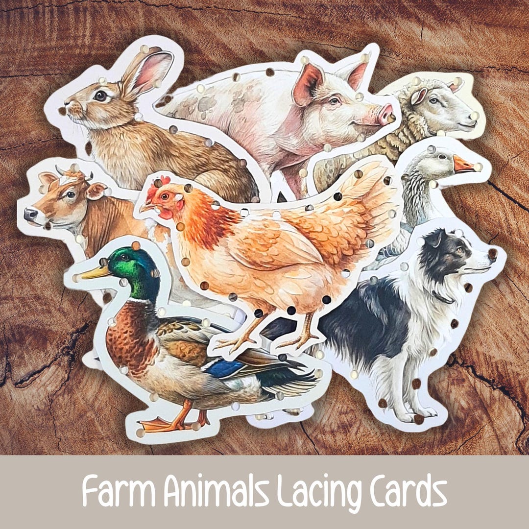 Farm Animals Lacing Cards, Printable Lacing Cards, Early Years ...