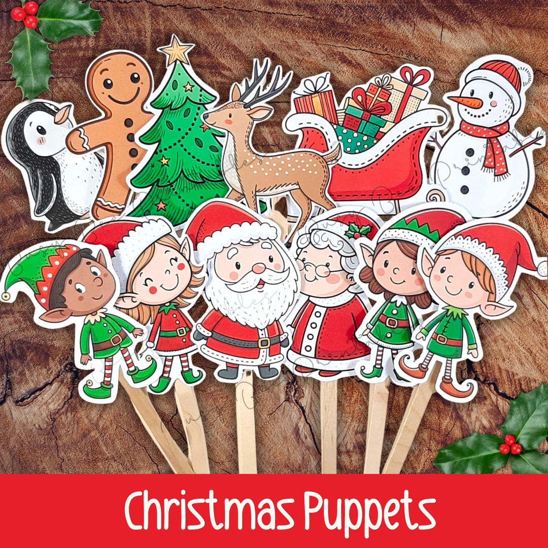 Christmas Puppet Set for Kids, Christmas Characters Printable Puppets ...