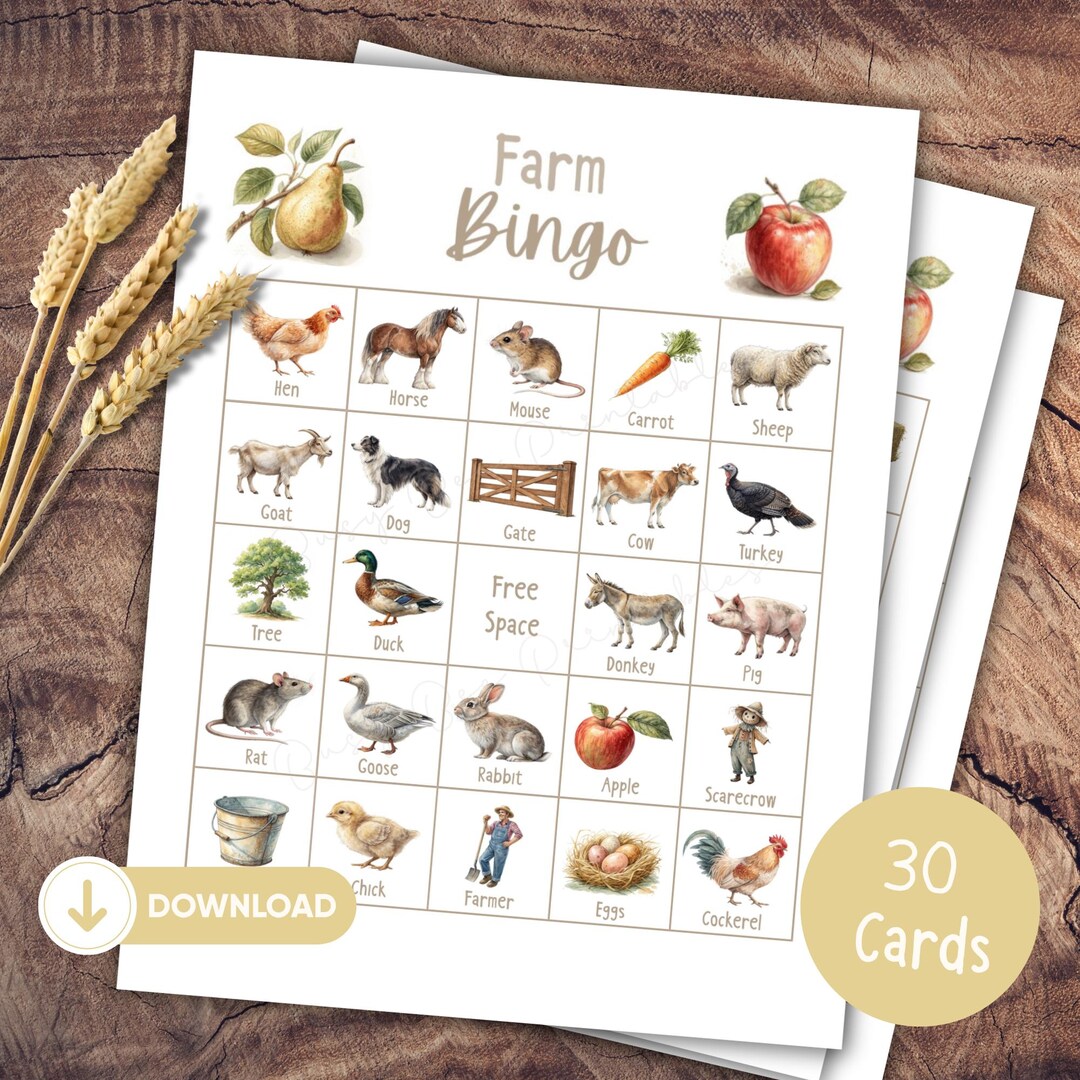 Farm Bingo Printable, Farm Bingo Game, Farm Party Game, Farm Animal ...