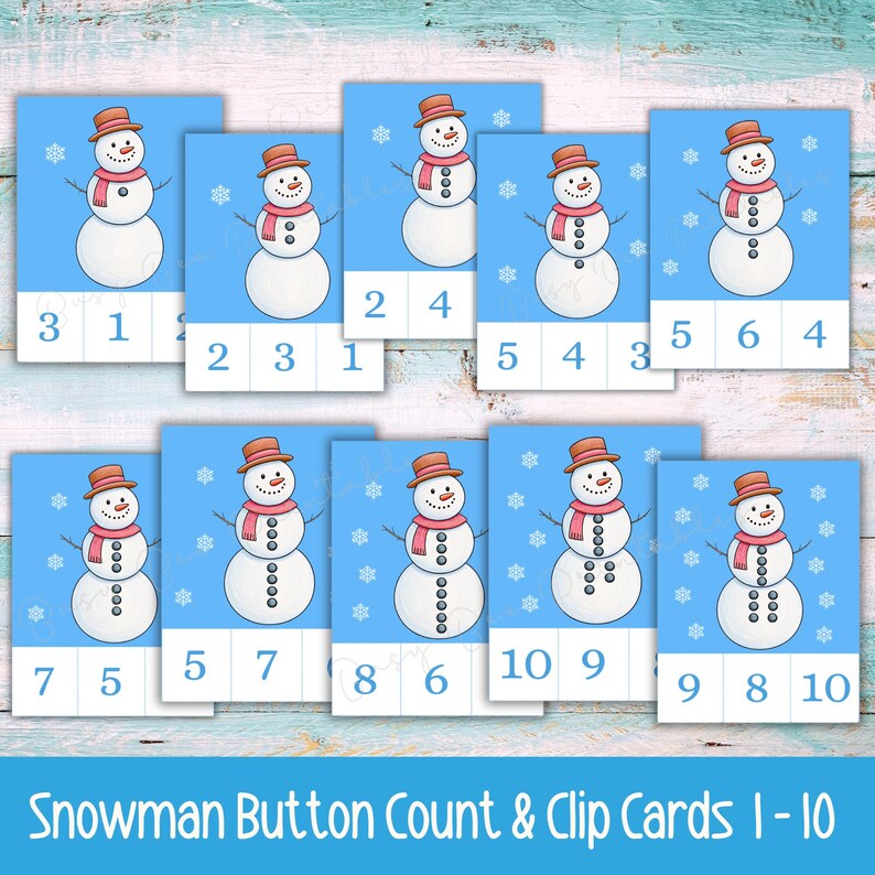 Snowman Count and Clip Cards, Winter Counting Activity for Toddlers ...
