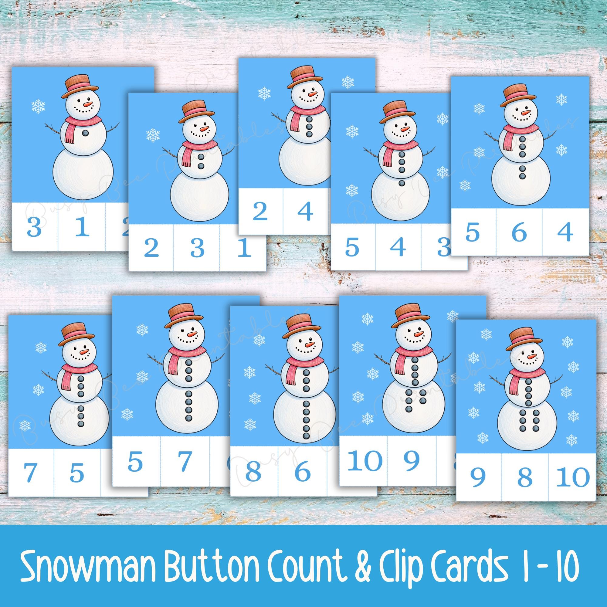 Snowman Count and Clip Cards, Winter Counting Activity for Toddlers ...