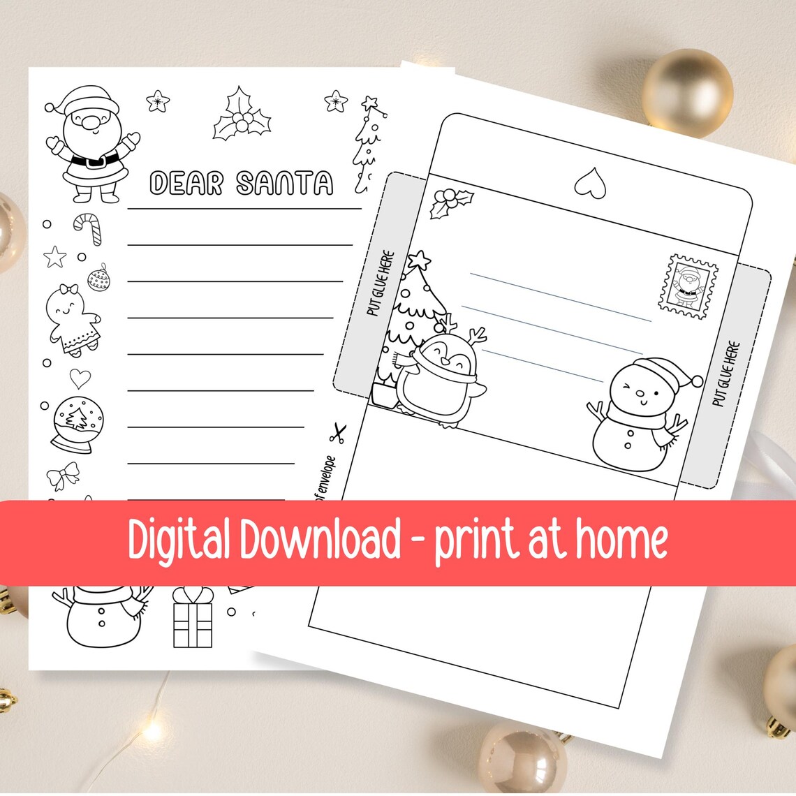 Dear Santa Letter Colouring Page and Envelope, Printable Letter to ...