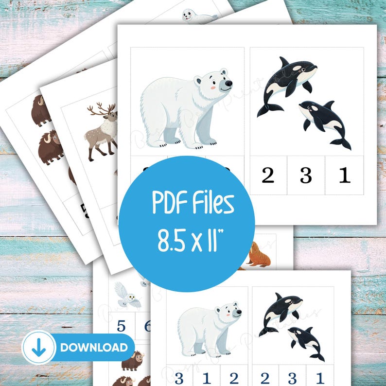 Arctic Animals Count and Clip Cards, Winter Counting Activity for ...
