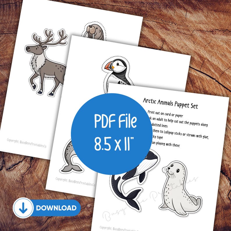 Arctic Animal Puppets, Winter Animal Printable Puppets for Imaginative ...