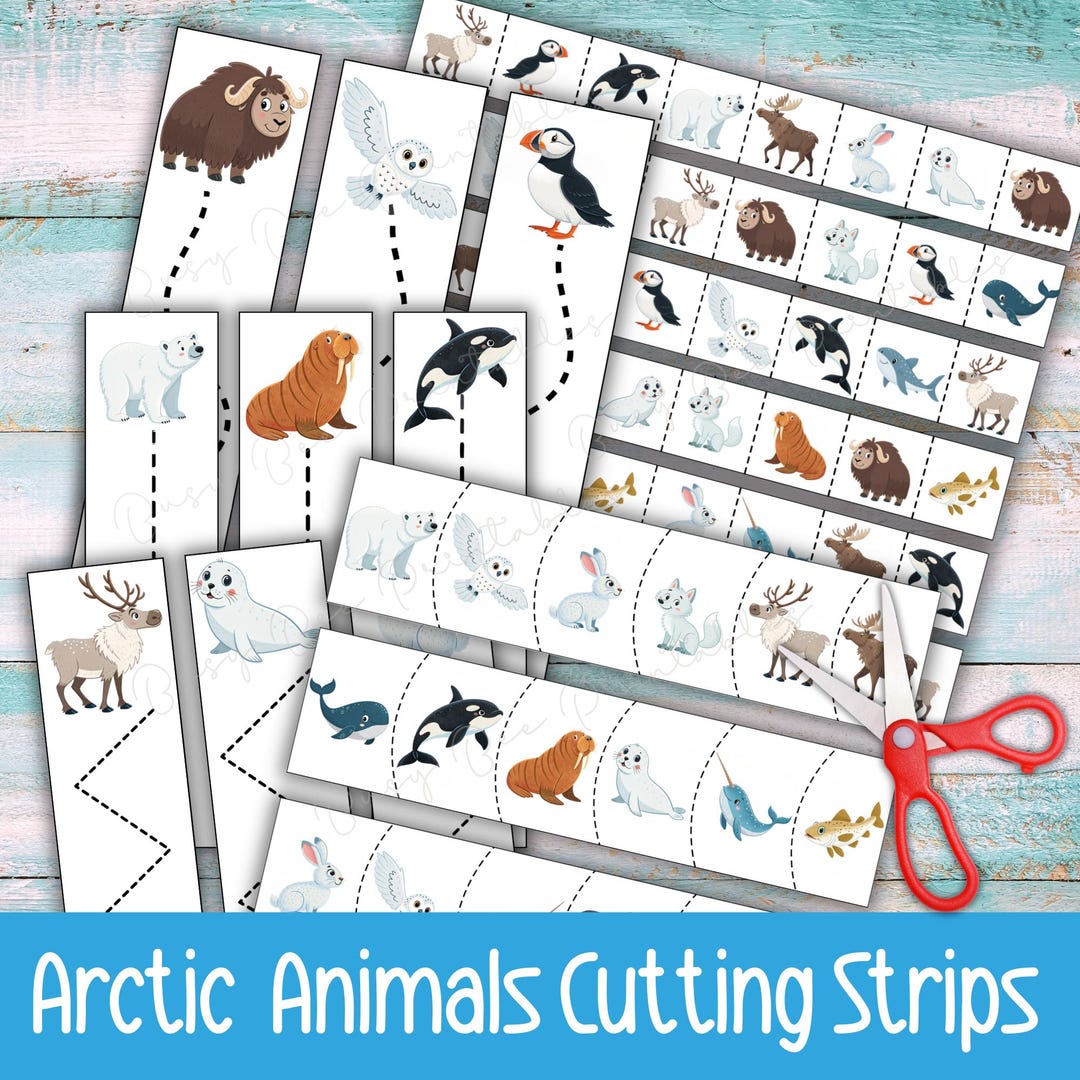 Arctic Animals Cutting Strips, Printable Scissor Skills Practice ...