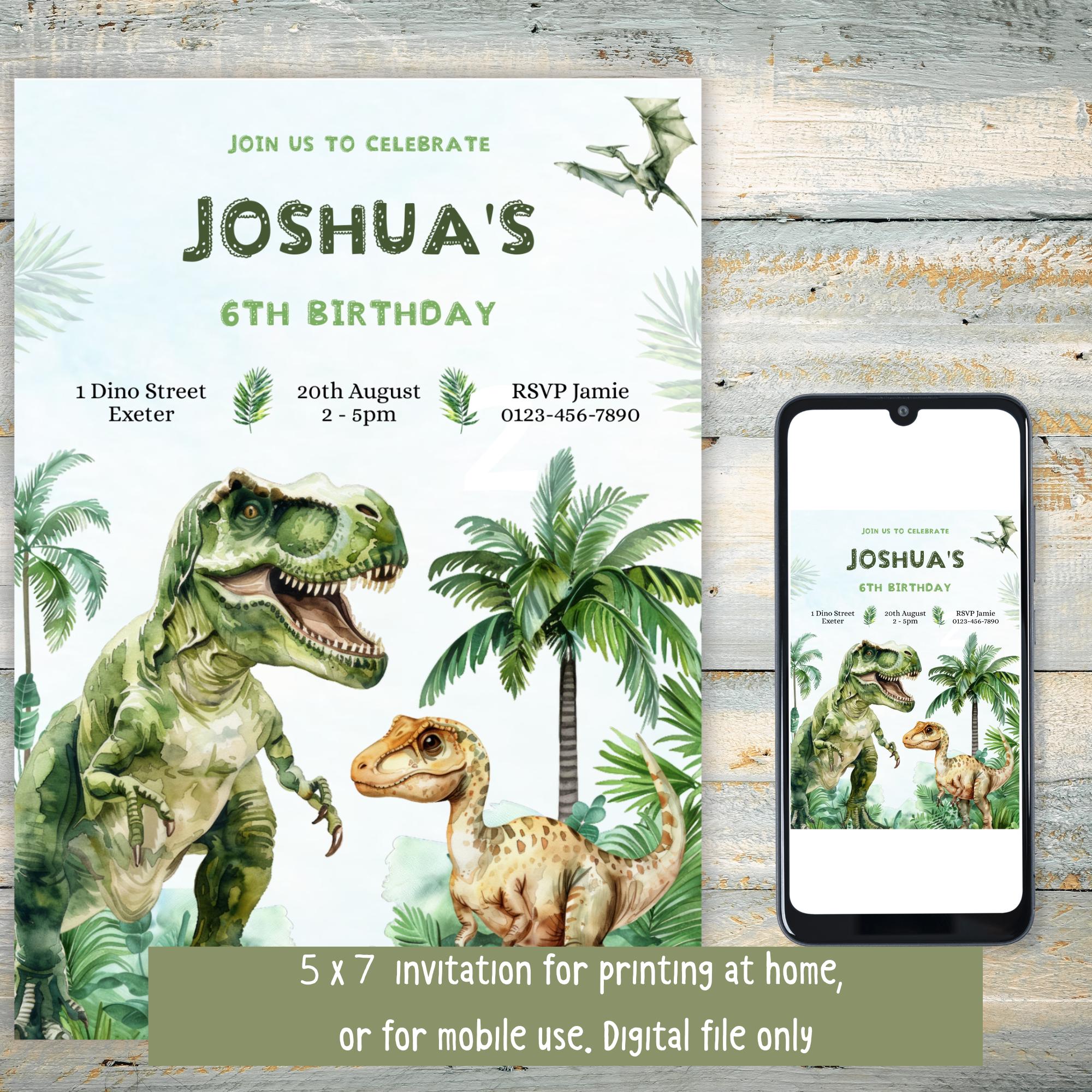 Editable Dinosaur Birthday Invitation Template, Printable Dino Party ...