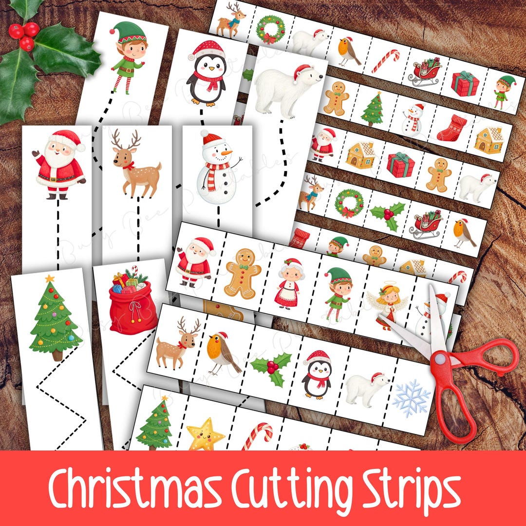 Christmas Cutting Strips for Preschool, Printable Cutting Activity for ...