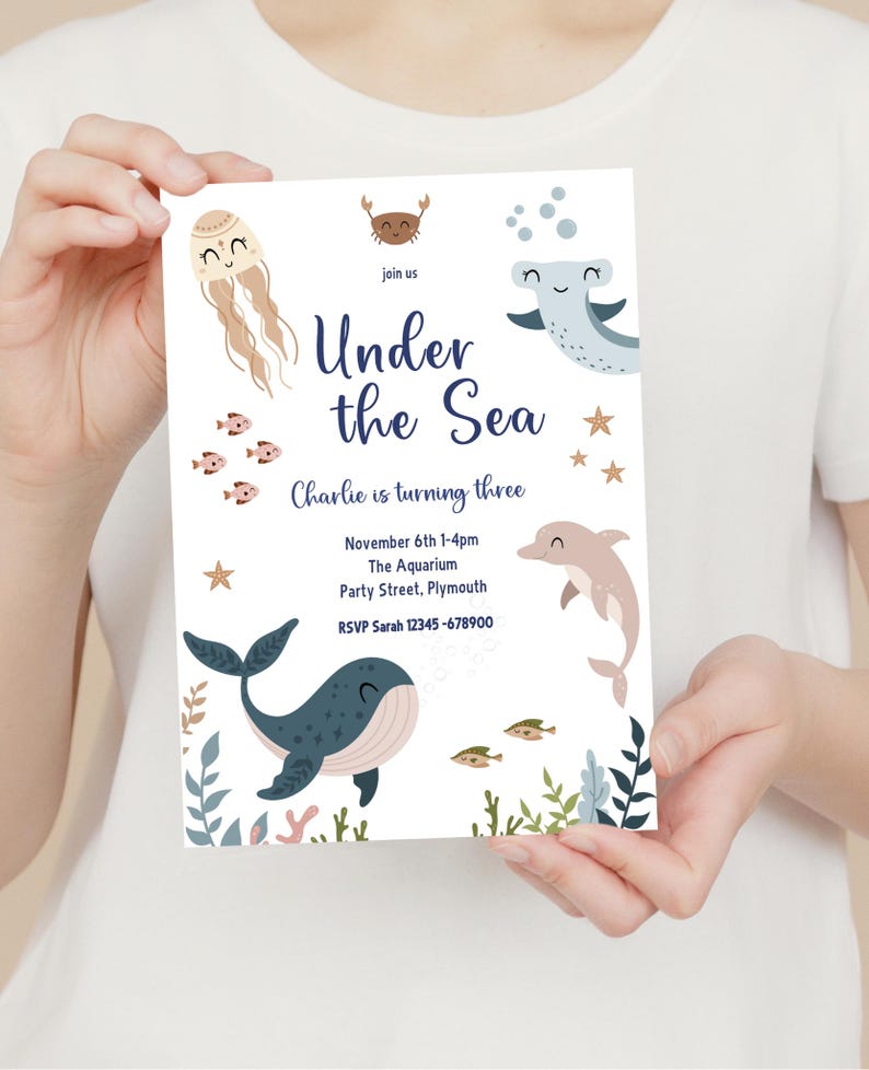 Editable Sea Animals Birthday Invitation Template, Under the Sea ...