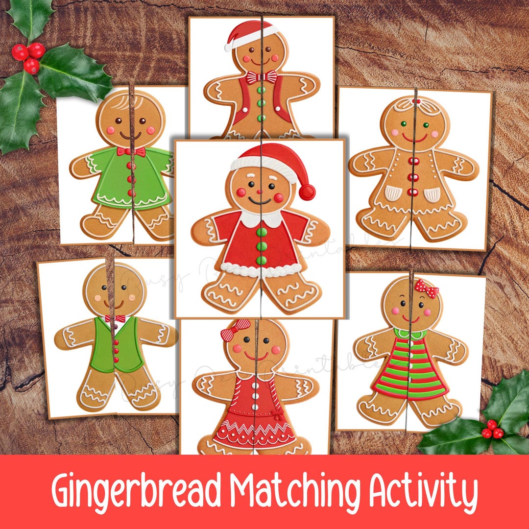 Christmas Matching Activity, Gingerbread Man Symmetry Cards, Matching ...