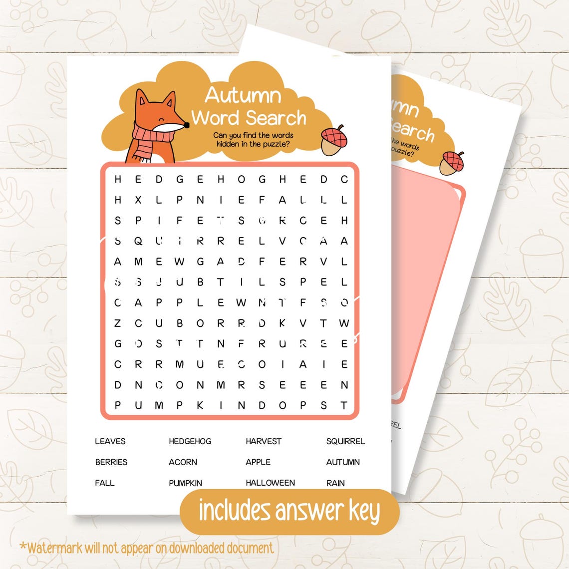 Autumn Word Search, Printable Fall Word Search, Autumn Activity for ...