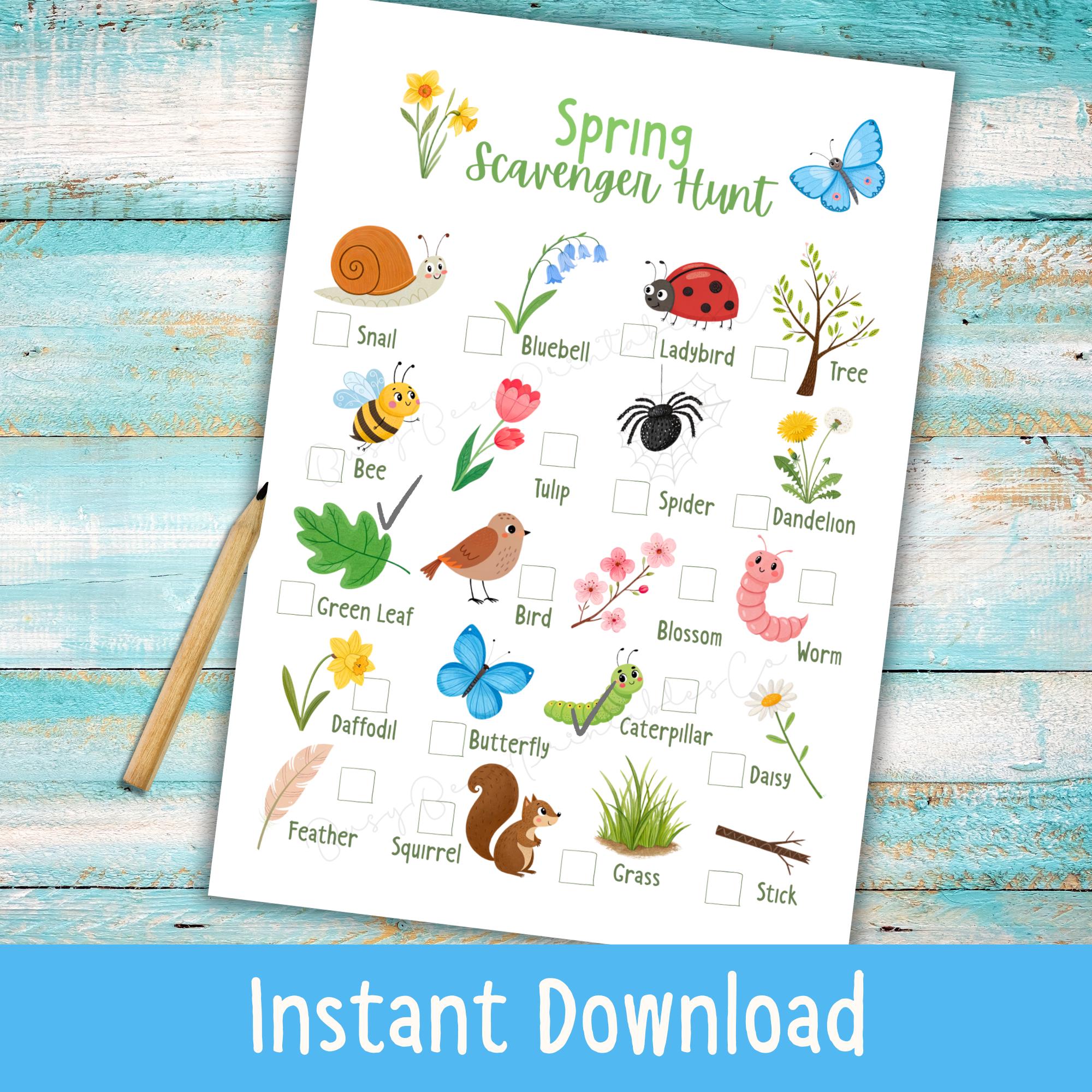 Spring Scavenger Hunt for Kids, Nature Walk Printable, Preschool ...