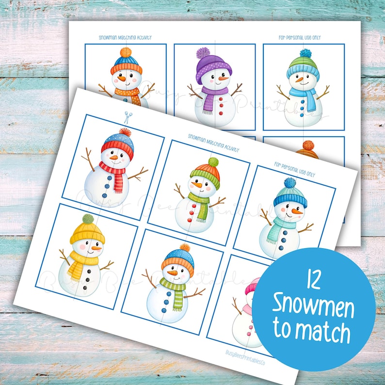 Snowman Matching Activity, Color Matching Game for Preschool & Toddlers ...