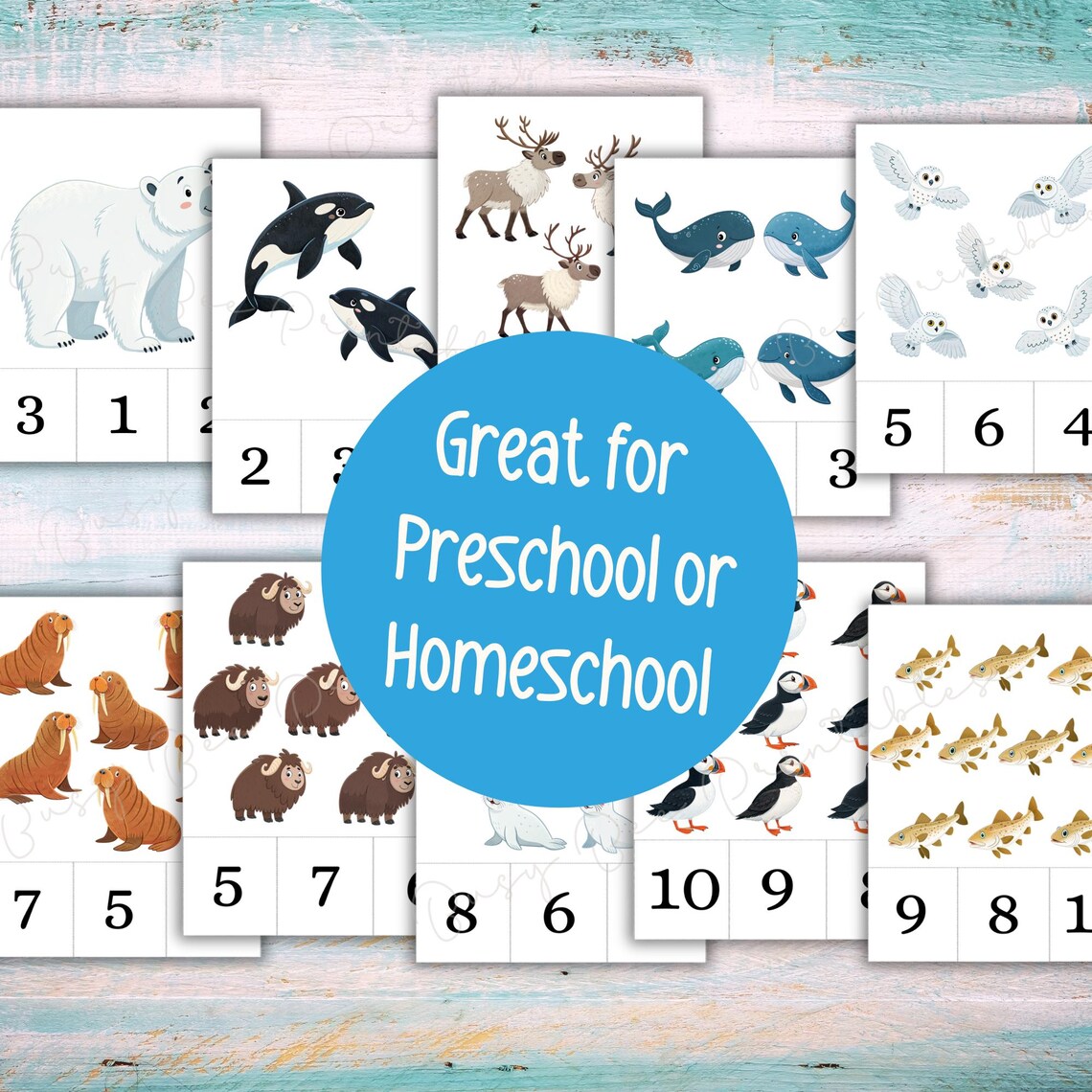 Arctic Animals Count and Clip Cards, Winter Counting Activity for ...