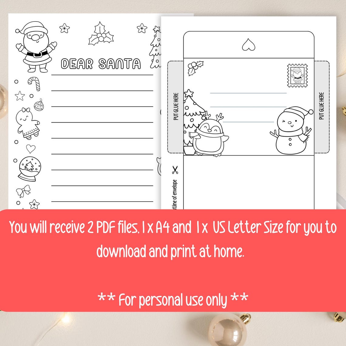 Dear Santa Letter Colouring Page and Envelope, Printable Letter to ...
