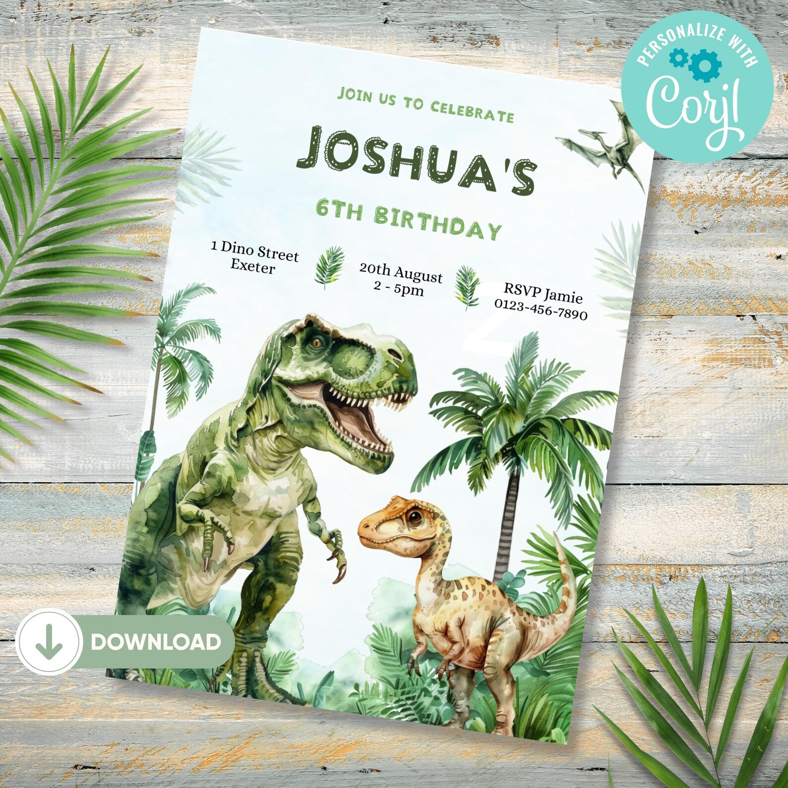 Editable Dinosaur Birthday Invitation Template, Printable Dino Party ...