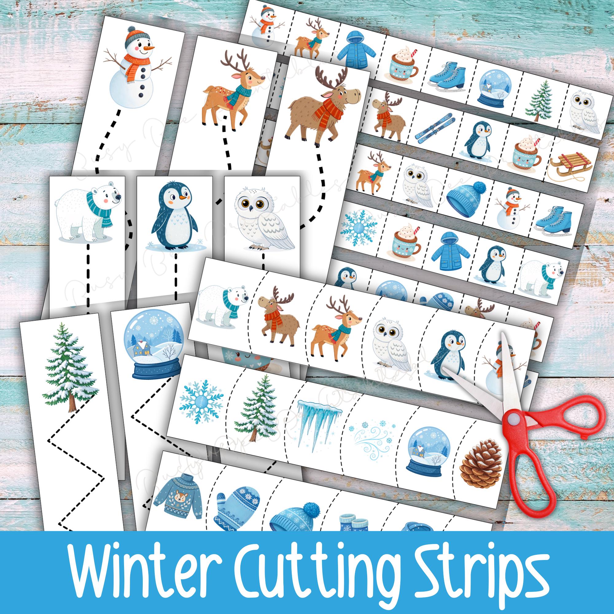Winter Cutting Strips for Preschool, Printable Winter Cutting Activity ...