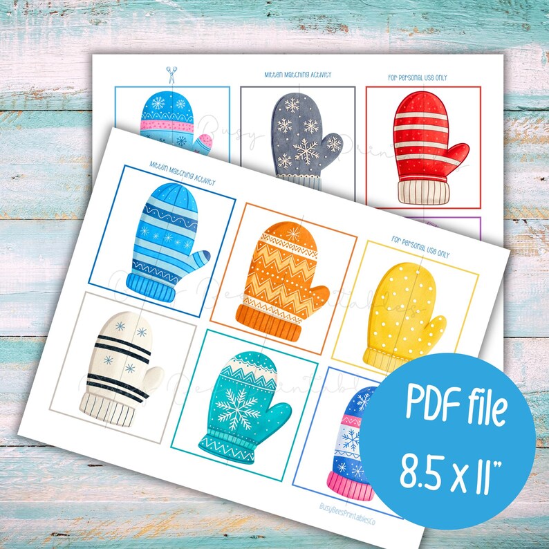 Winter Mittens Matching Activity, Color Matching Game for Preschool ...