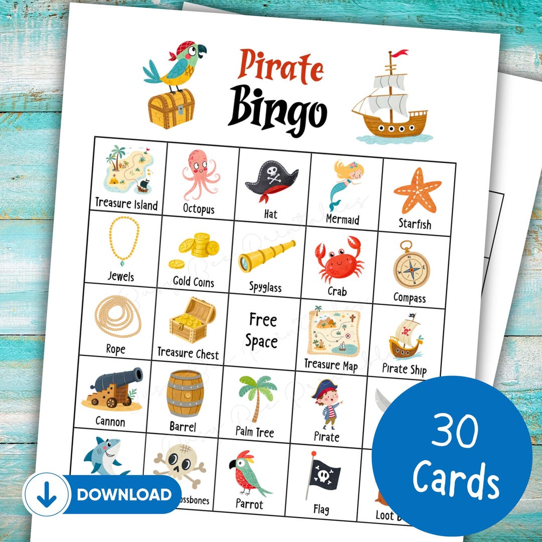 Pirate Bingo Game for Kids, Pirate Game, Pirate Birthday Party Activity ...