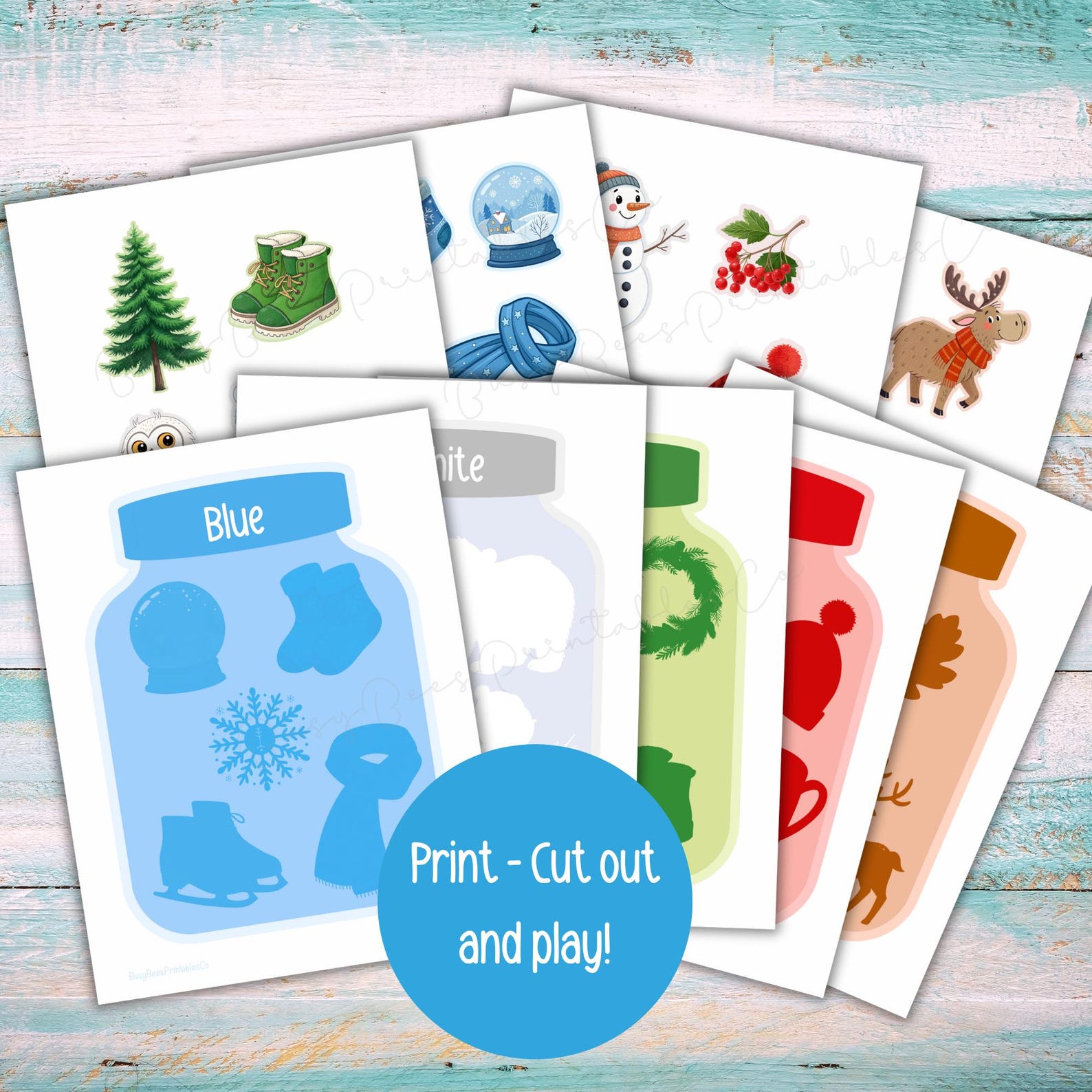 Winter Colour Matching Game for Kids, Winter Color Sorting Jars ...