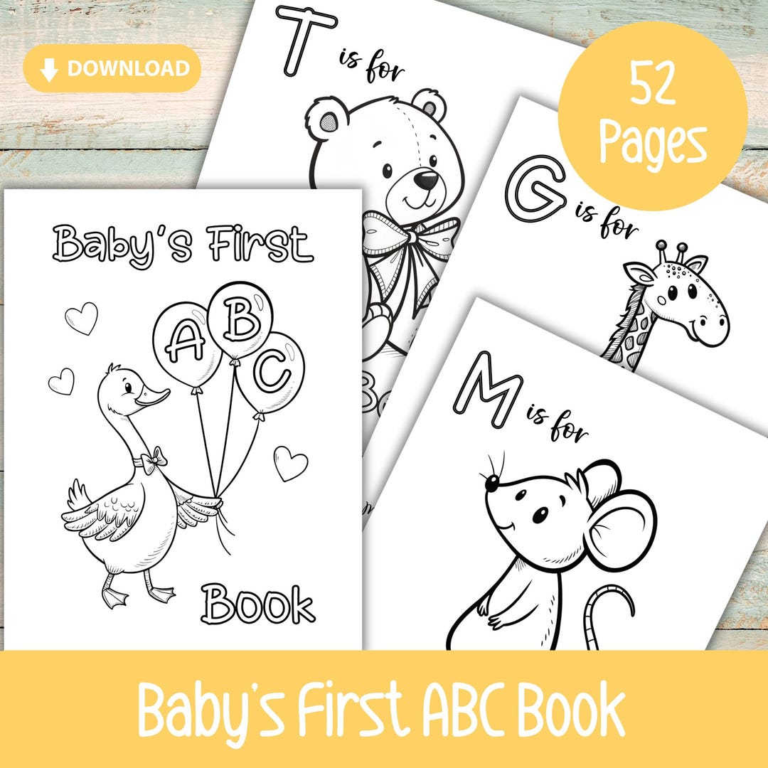 52 Pages Baby's First ABC Coloring Book, Printable Baby Shower Activity ...