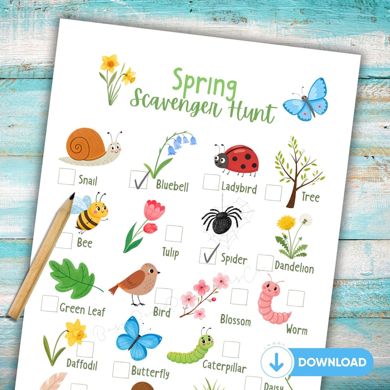 Spring Scavenger Hunt for Kids, Nature Walk Printable, Preschool ...