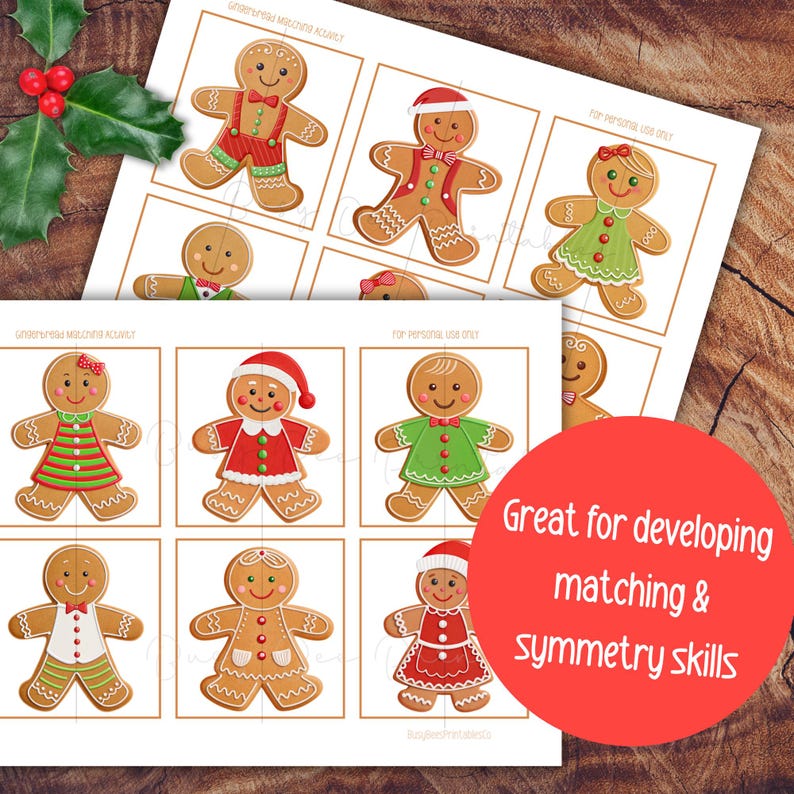 Christmas Matching Activity, Gingerbread Man Symmetry Cards, Matching ...