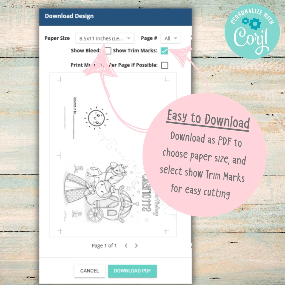 Princess Birthday Coloring Card, Personalised Princess Birthday Card ...