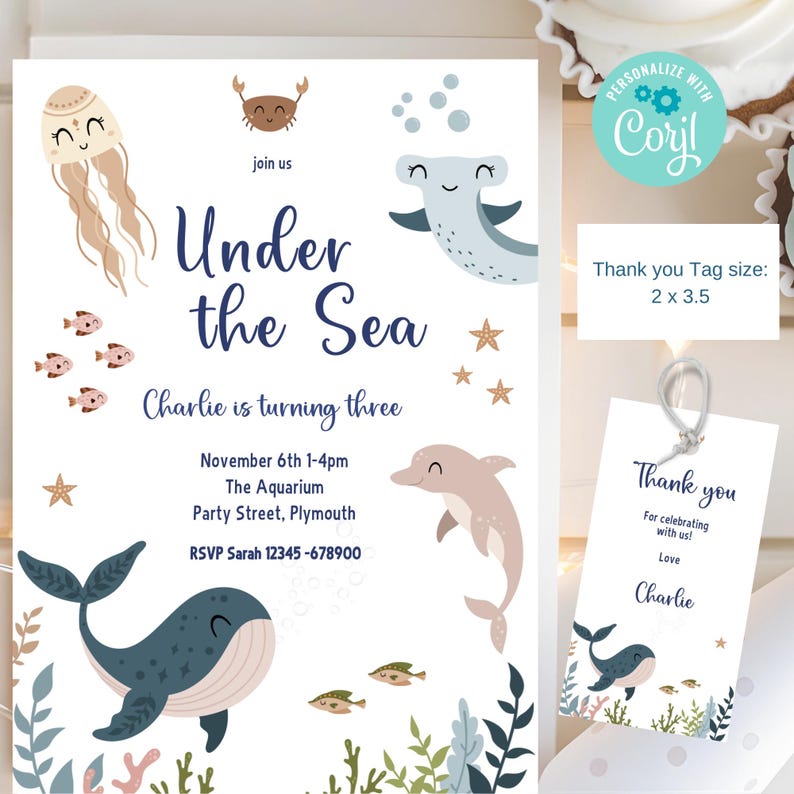 Editable Sea Animals Birthday Invitation Template, Under the Sea ...