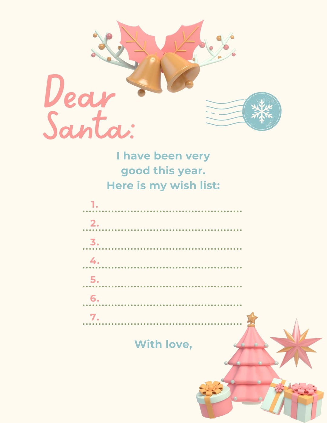 Letter to Santa Printable Template, Editable Christmas Letter ...